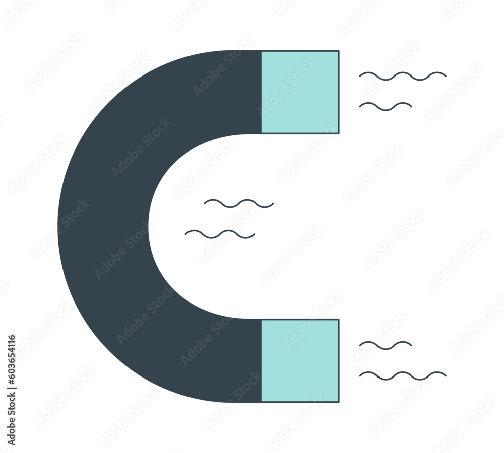 Magnet pulling in flat line color isolated vector object. Magnetic ...