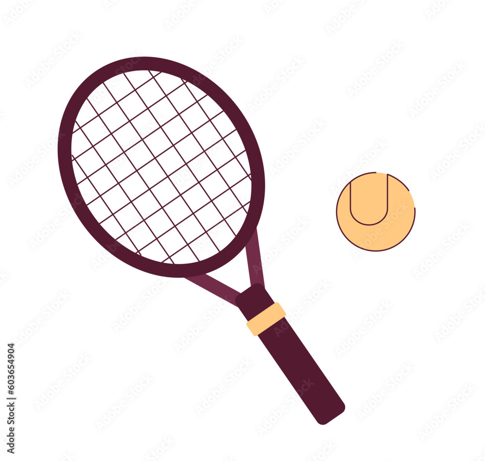 Tennis racket with ball semi flat colour vector object. Playing tennis ...