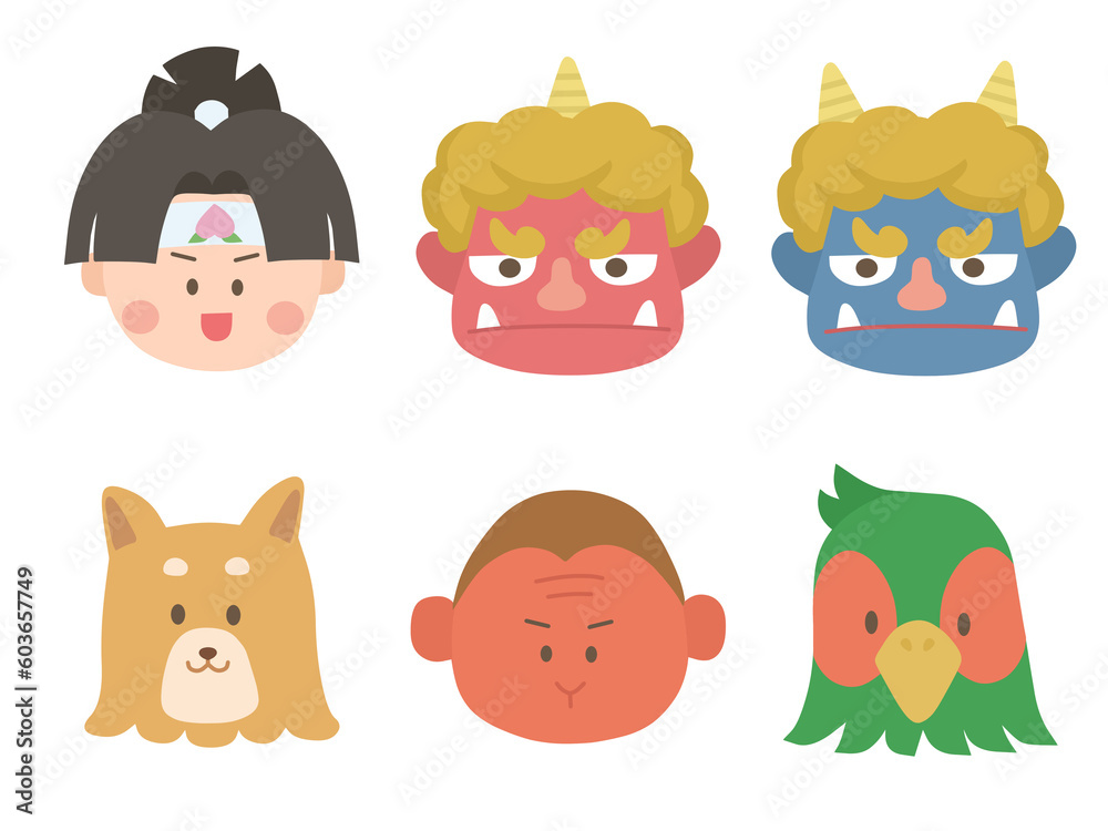 桃太郎とその登場人物の顔 Stock-Illustration | Adobe Stock