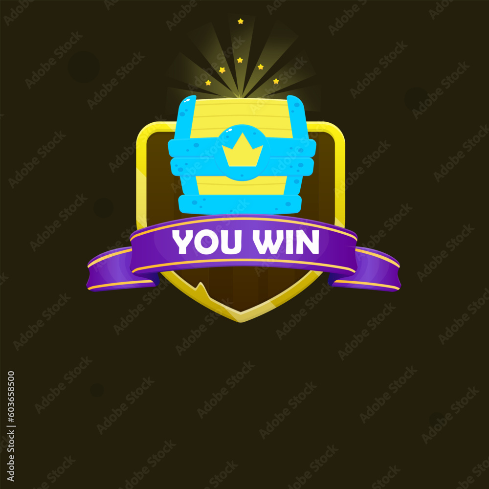 Game UI Reward Icon Of Shield Chest Ribbon You Win Wooden Brown In ...