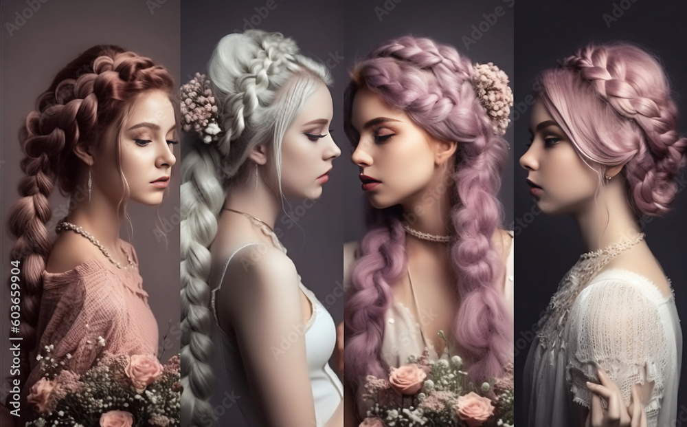 collection of woman with different braided hair , generative ai Stock ...