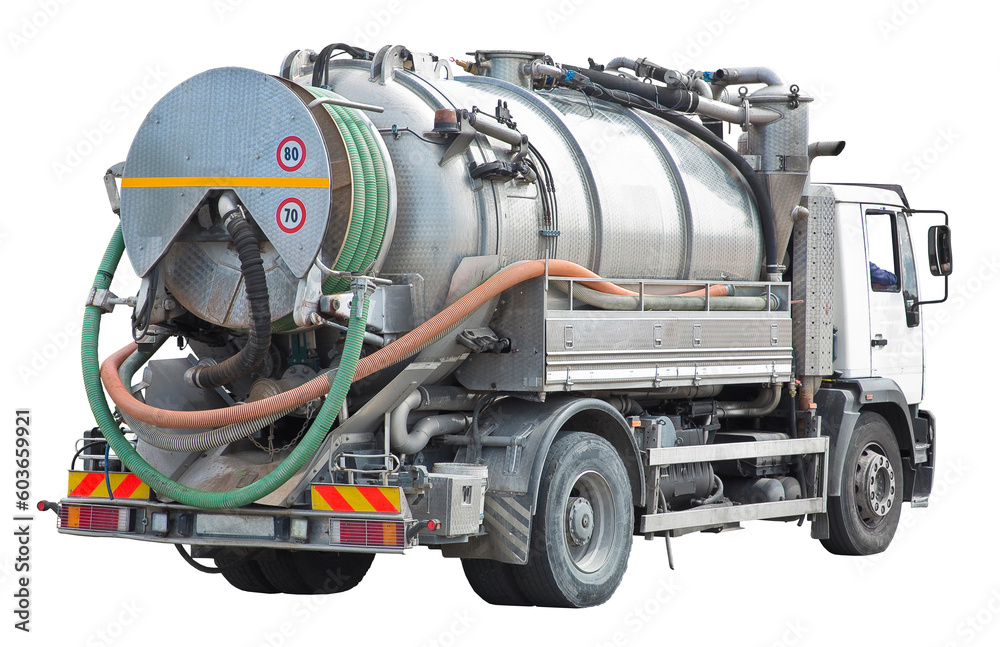 Sewage Tank truck - Sewer pumping machine - Septic truck isolated on ...