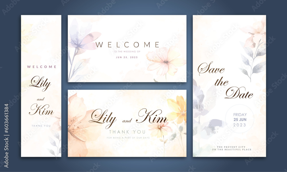 Wedding invitation card template design. Beautiful watercolor florals ...