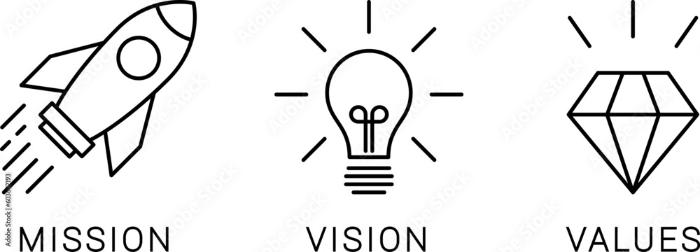 Linear icons of mission, vision and value as an achievement of the goal ...