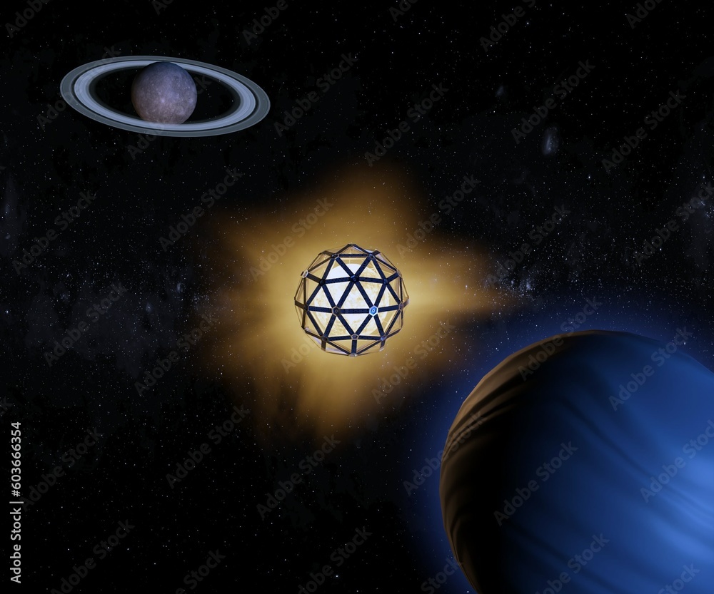 Dyson sphere is harvesting solar energy from the sun. Dyson sphere is a ...