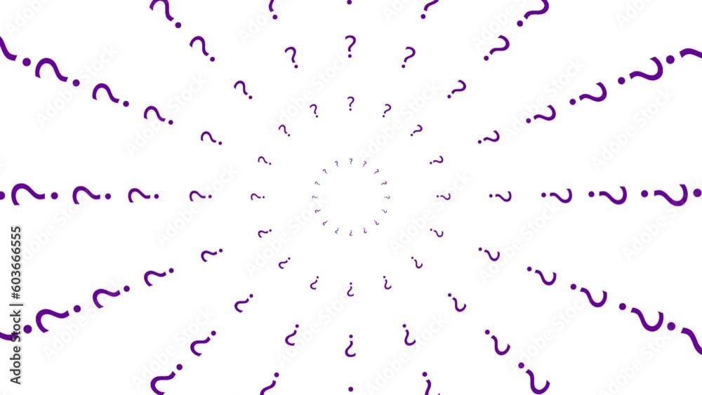 Animated increasing violet question mark circles from the center ...