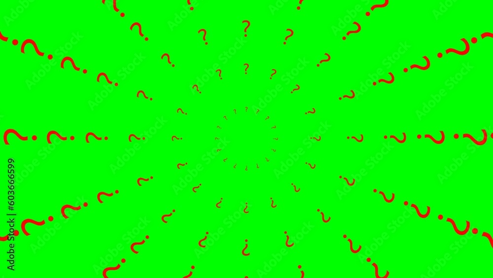 Animated increasing red question mark circles from the center. Symbols ...