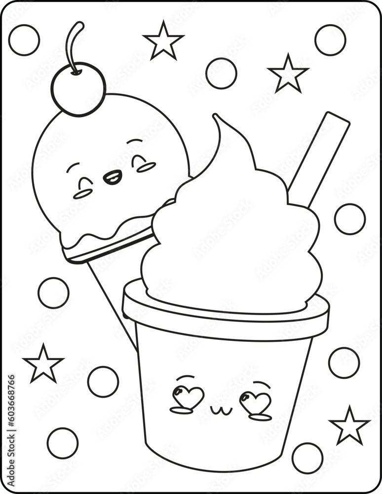 Kawaii Food Coloring Page for Kids Stock Vector | Adobe Stock