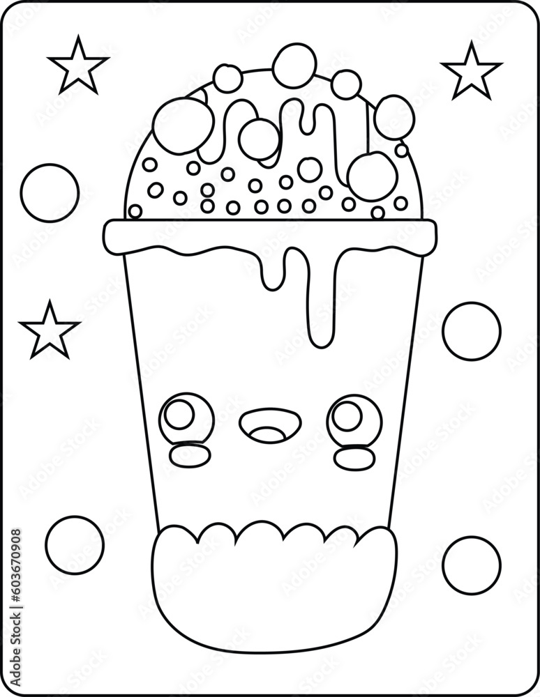 Kawaii Food Coloring Page for Kids Stock Vector | Adobe Stock