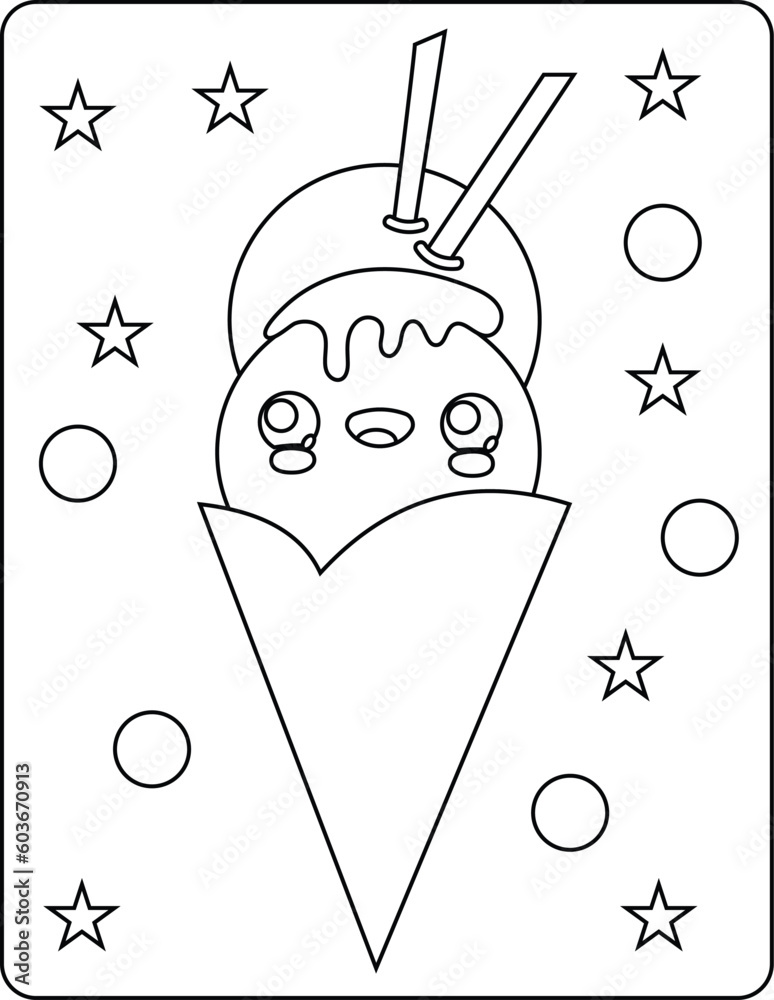 Kawaii Food Coloring Page for Kids Stock Vector | Adobe Stock