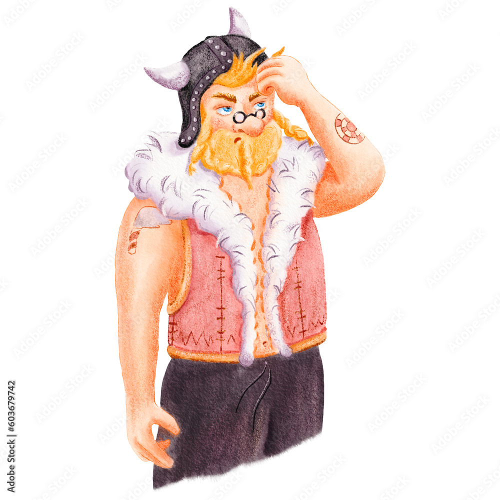 Unusual cartoon watercolor illustration of ancient Scandinavian Viking ...