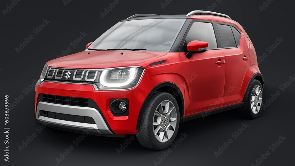 Tokio. Japan. September 11, 2022. Red Suzuki Ignis 2022 on a black ...