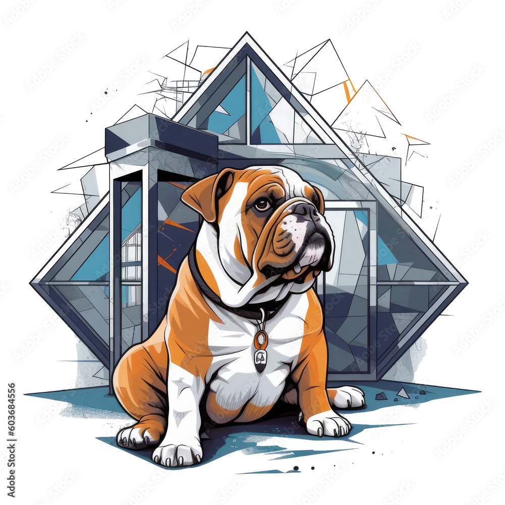 An English Bulldog T-shirt design featuring a bulldog in a thoughtful ...