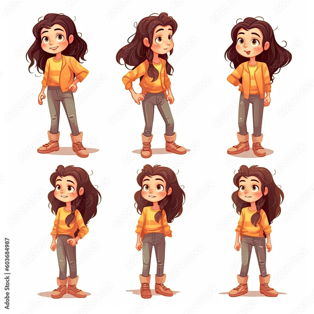Teen girl character, multiple poses and expressions, collection ...