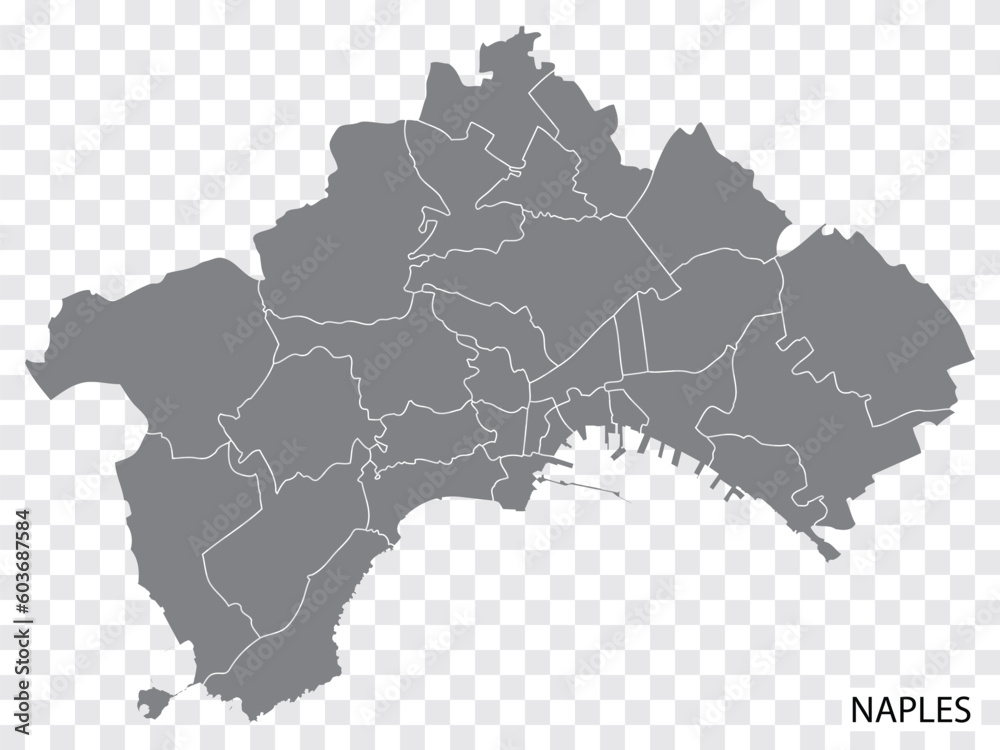 High Quality map of Naples is a city in Italy, with borders of the ...