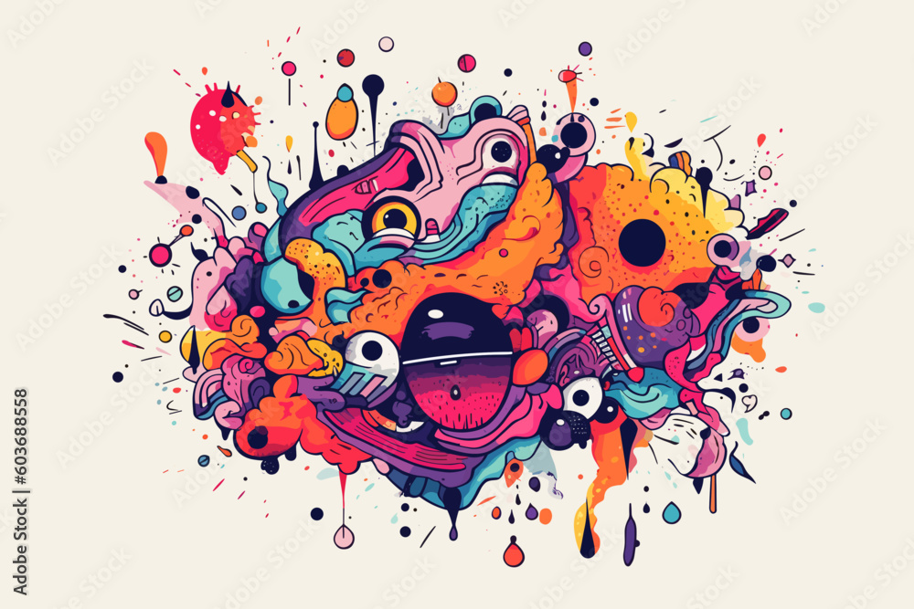 Doodle inspired Acid, cartoon sticker, sketch, vector, Illustration ...