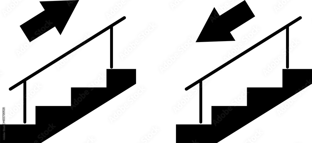 Poster Set of isolated illustration of outline black ladder stairs with ...