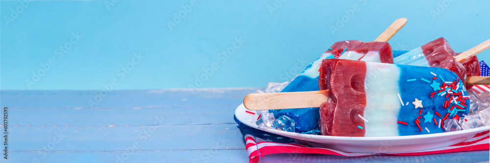 Red, white and blue ice pops. Patriotic USA lollypops ice cream for ...