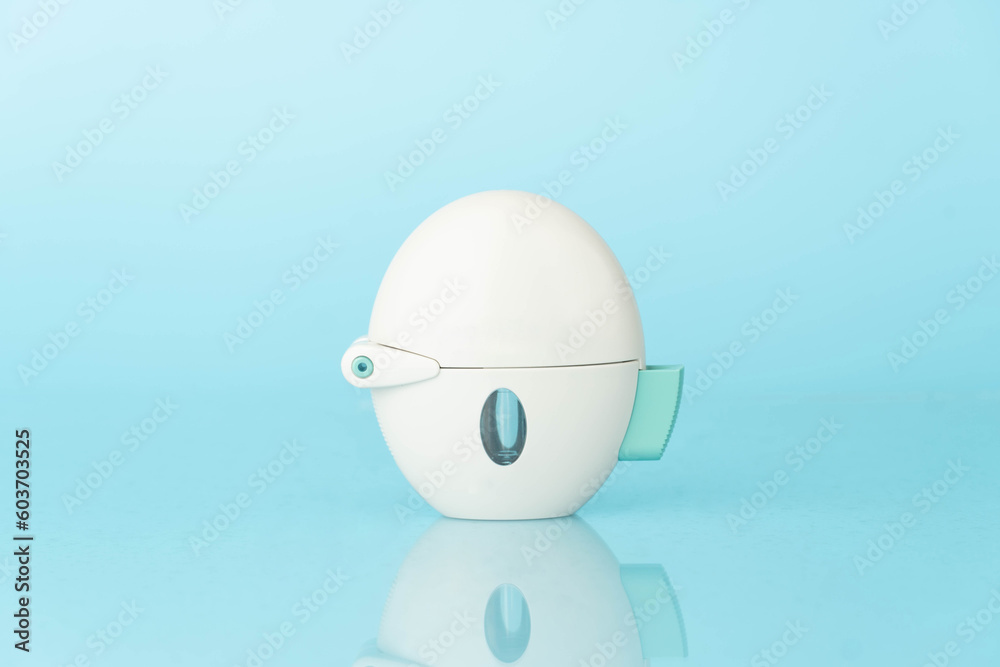 Asthma and COPD concept. Tiotropium bromide inhaler with reflection on ...