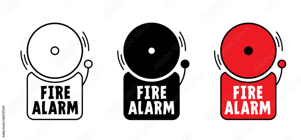 Cartoon red alarm fire bell or alert ring, Warning fire, firefighter ...