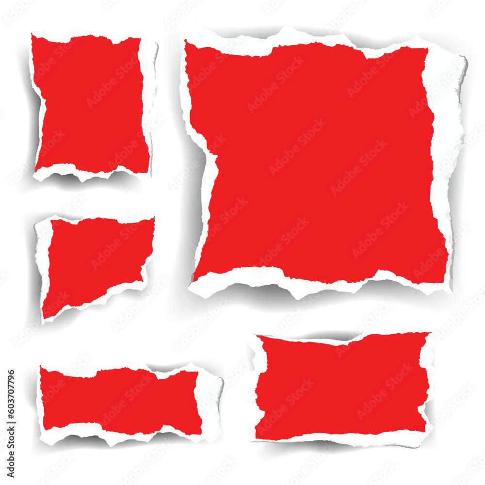 Red Paper Tears Collection, Ripped paper Tear, torn paper edges, vector ...