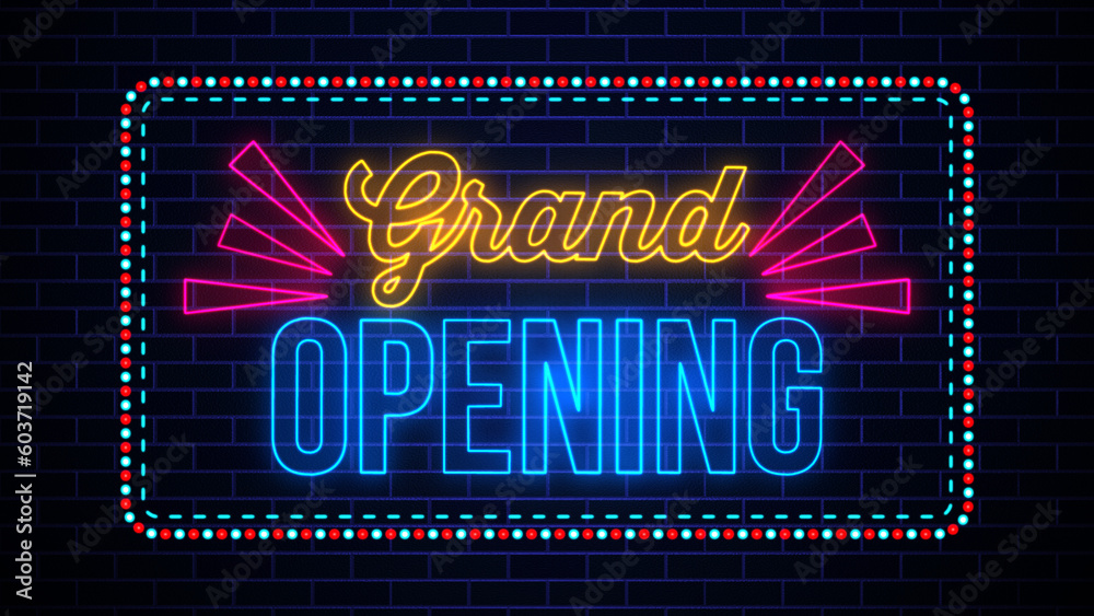 Festive Grand Opening Lettering Glowing Light Neon Sign With Dotted And ...