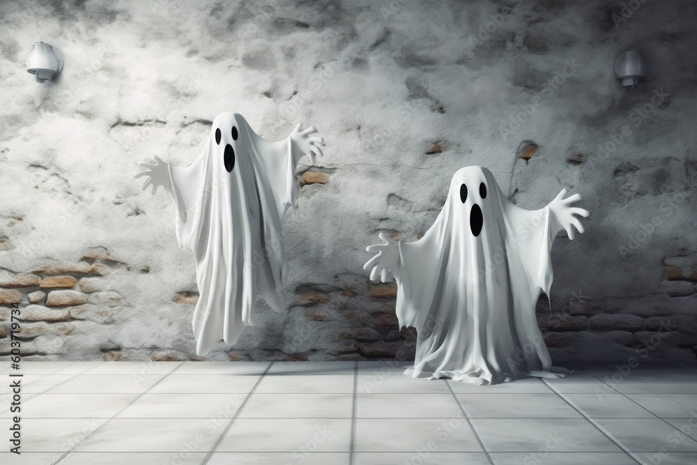 Spooky ghost creatures coming out of the wall created with generative ...