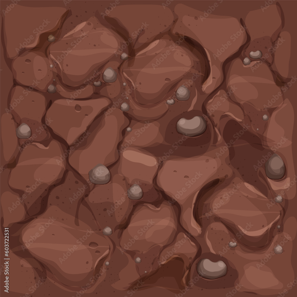Ground texture, soil top view in cartoon style with stones and texture ...