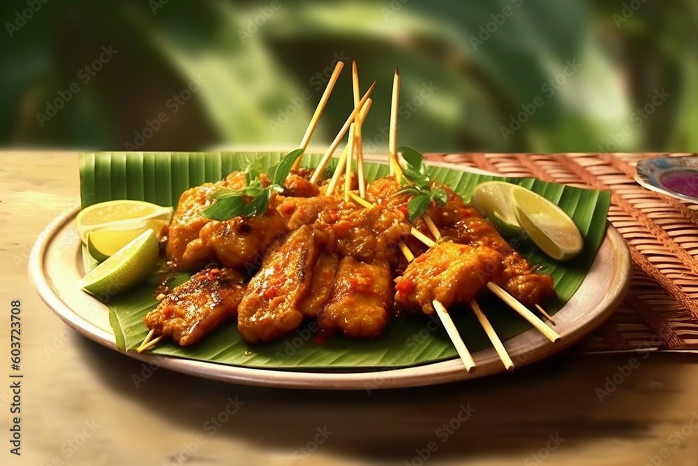 Generative AI hyperrealistic portrait of satay Indonesia food Stock ...