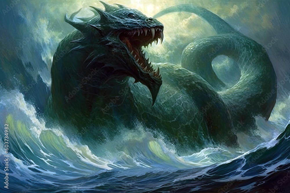 fantasy leviathan surges, its massive form causing waves to tremble ...