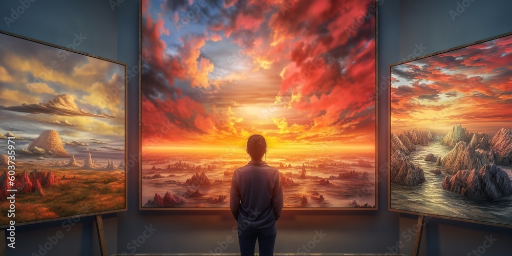 Person watching a surreal summer sunset, as the sky transforms into a ...