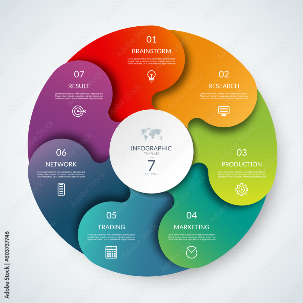 Vector infographic circle. Cycle diagram with 7 steps. Round chart that ...