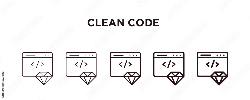 cleancode icon. Outline clean code vector from programming concept. Thin, light, regular, bold ...