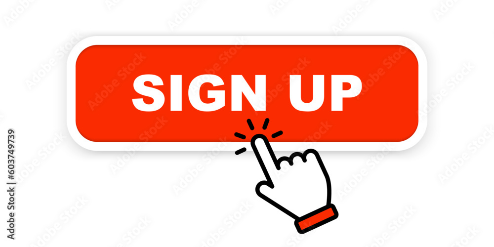 Signing up button. Signing up button with mouse pointer clicking. Login ... Signing up button. Signing up button with mouse pointer clicking. Login ...