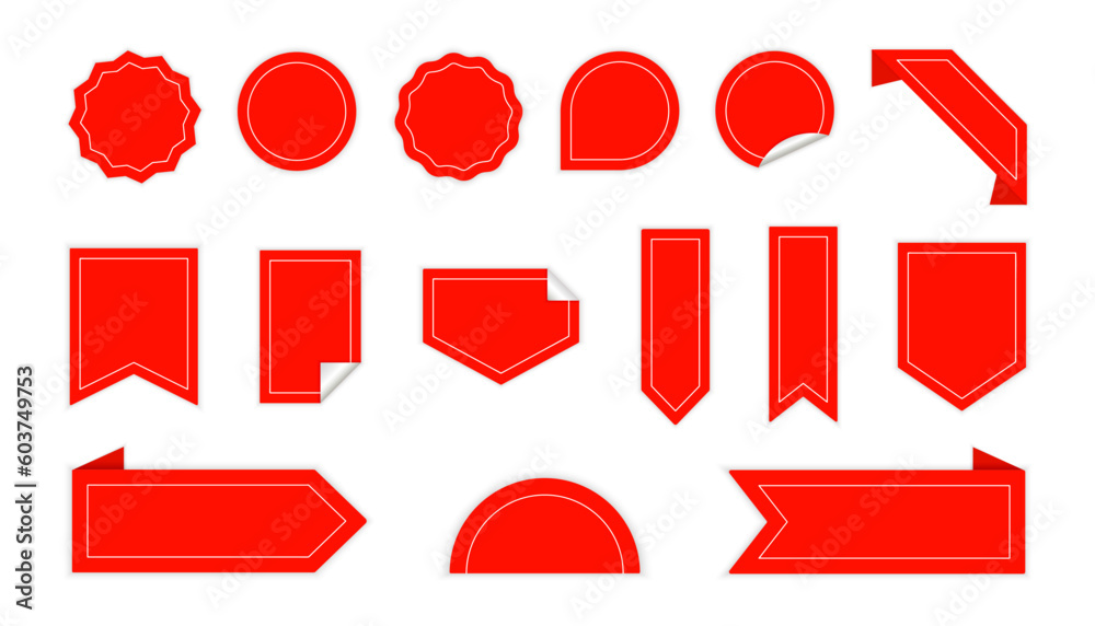 Empty tags and stickers mockup. Vector set of adhesive stickers with a ...