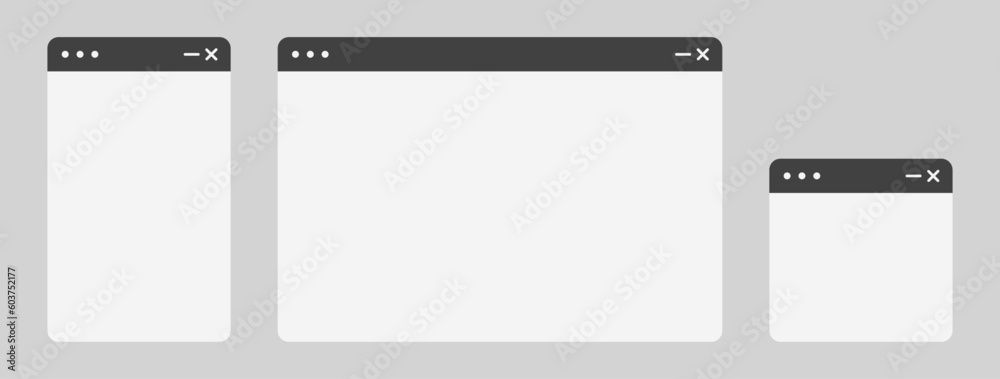 Web Browser, App Frame Mockup. Grey, white, black OS search window ...