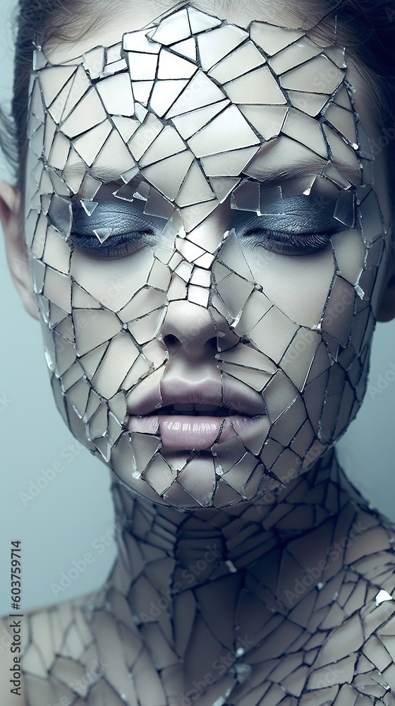 a woman with a broken face and a broken mirror on her face is shown in ...