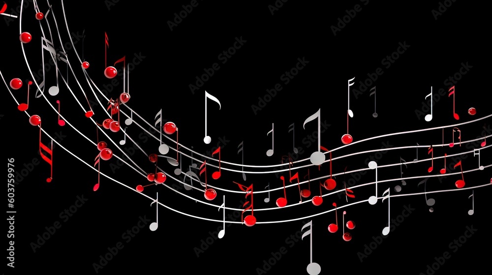 a group of musical notes with red and white musical notes on them and a ...