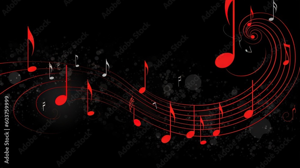 ภาพประกอบสต็อก a black background with red music notes and a treble on ...