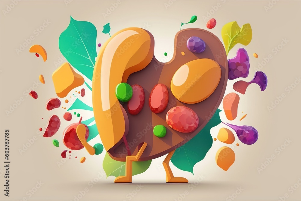 Liver. Cute cartoon healthy human anatomy internal organ character set ...