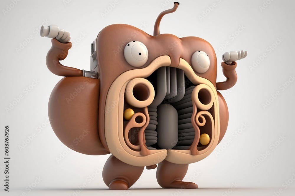 Intestine. Cute cartoon healthy human anatomy internal organ character ...