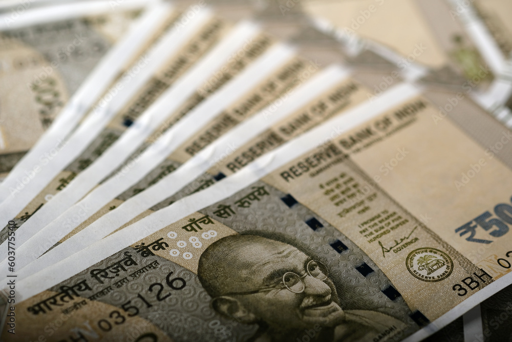 Poster 16 May 2023, Pune, India, Indian currency 500 rupees banknotes ...