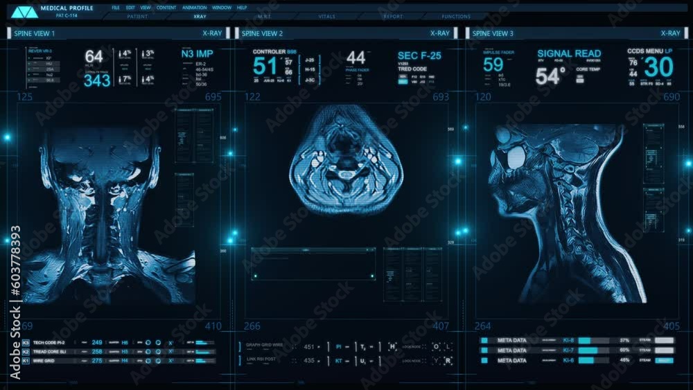 Medical Profile of Patient Showing Neck MRI Scan. Animation Showing Top ...