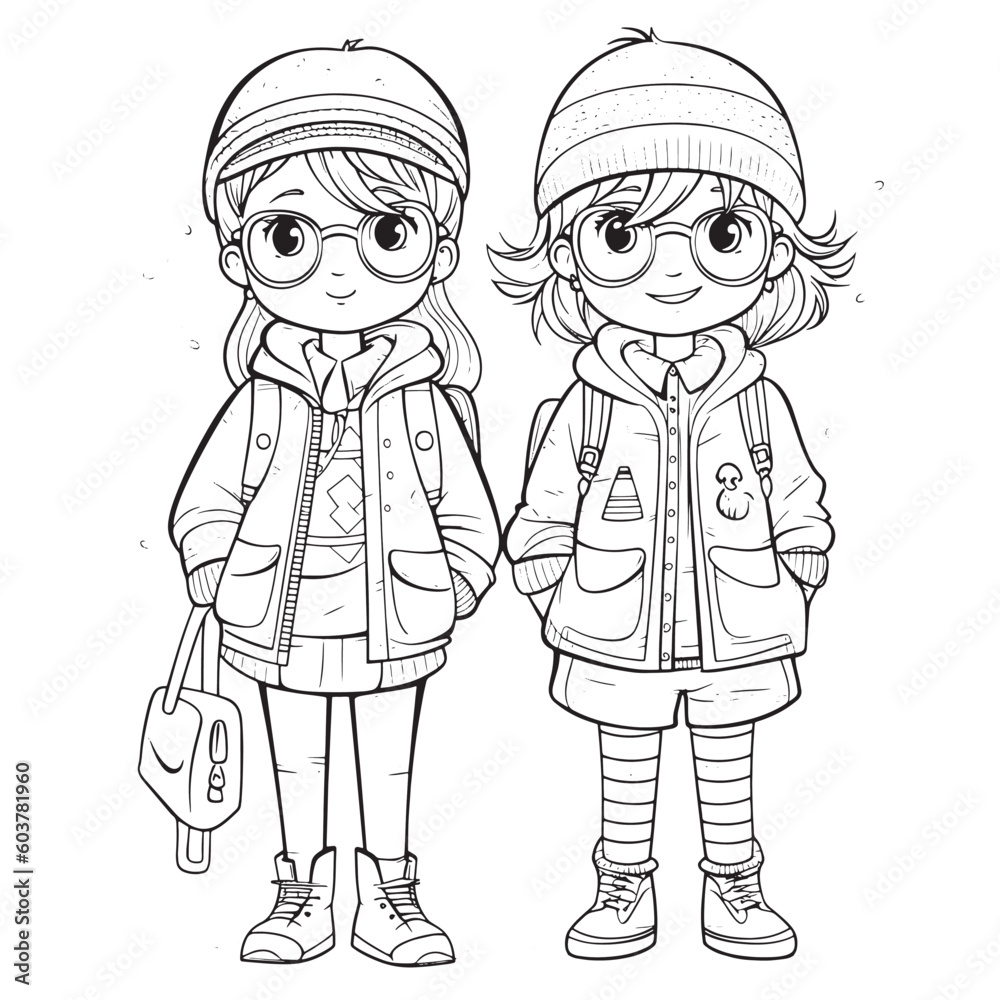 Black and white coloring pages for kids, simple lines, cartoon style ...