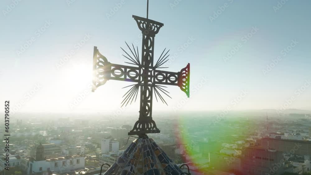 Cinematic close up aerial neo gothic architecture style large religion ...