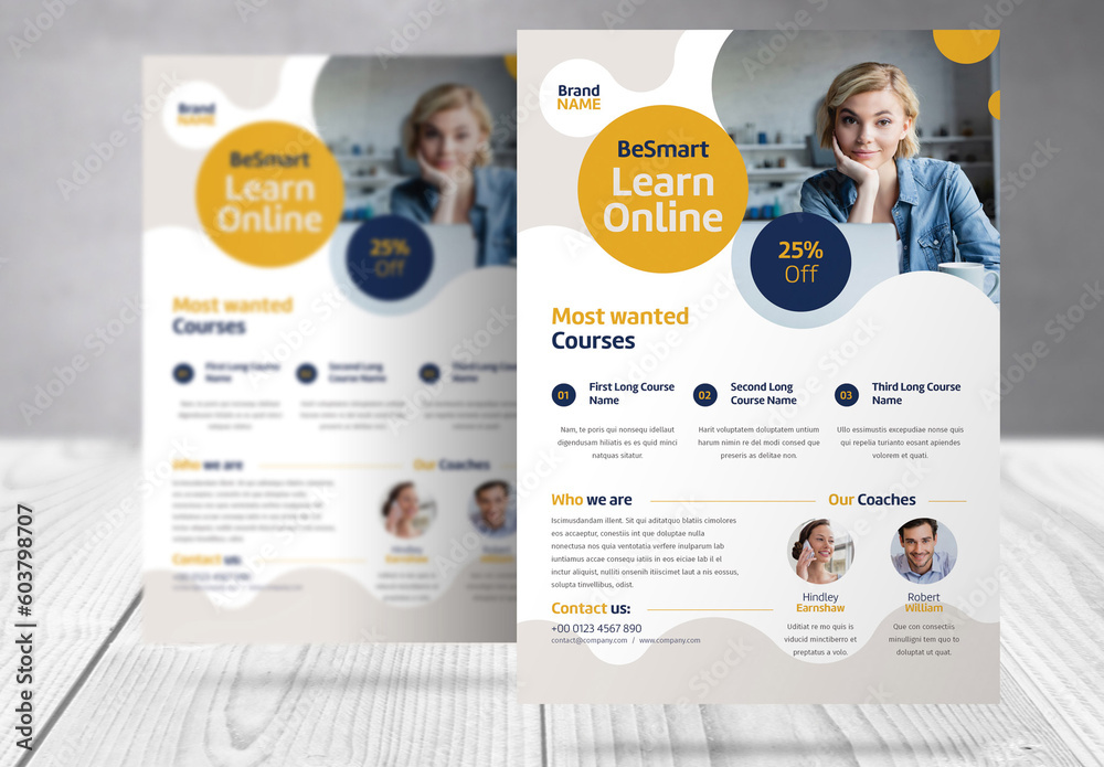 Online Course Flyer with Blue and Yellow Accents Stock Template | Adobe ...