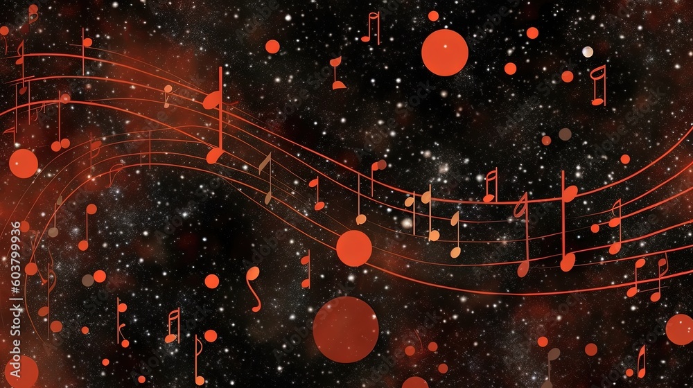 a group of musical notes floating in the air over a space filled with ...