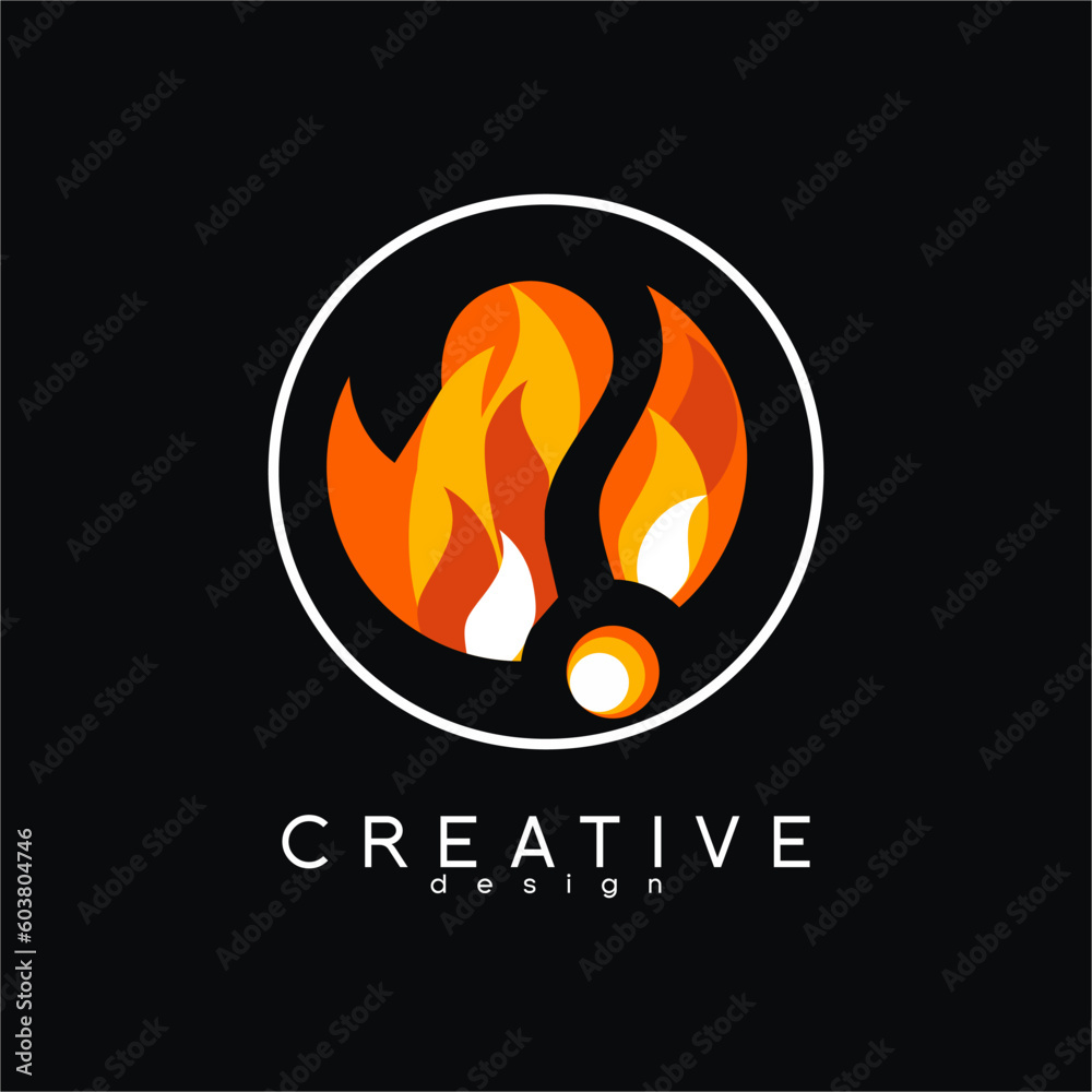 Abstract fire logo design with unique concept, with question mark and ...