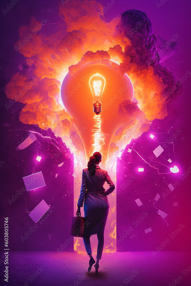 bright idea and creative thinking, visualization of brainstorming ...