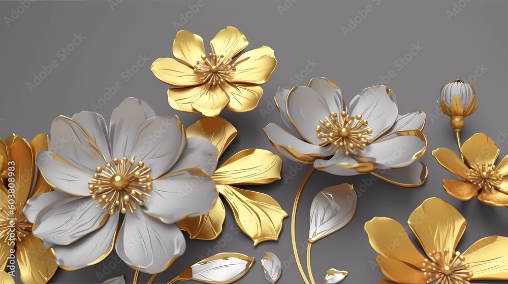 3D flower poster, 3D wallpaper, 3D wall art Gold Luxus Flowers Stock ...